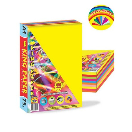 PAPEL BOND A4 75 GR AMARILLO FUERTE "KING PAPER"